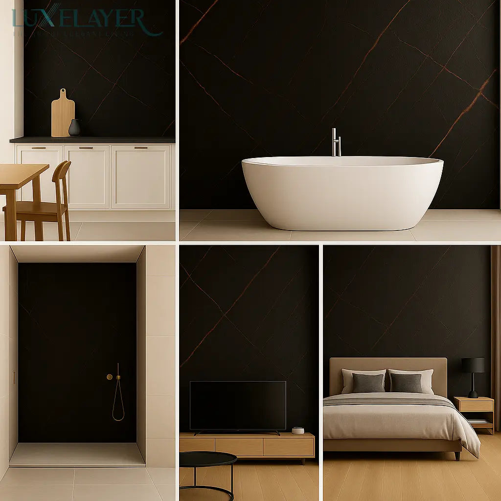 Ember Noir Marble Wall Panel – Black Marble with Copper Veins ...